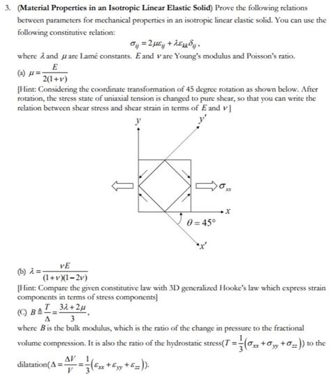 Solved 3 Material Properties In An Isotropic Linear Elastic