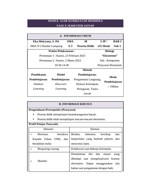 Modul Ajar Ekosistem Experiental Learning Baru Pdf