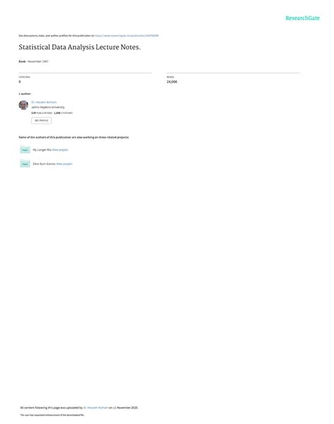 Statistics Lecture Notes See Discussions Stats And Author Profiles For This Publication At