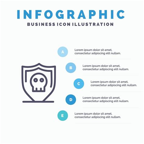 Shield Security Secure Plain Line Icon With 5 Steps Presentation