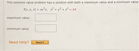 solved this extreme value problem has a solution with both a