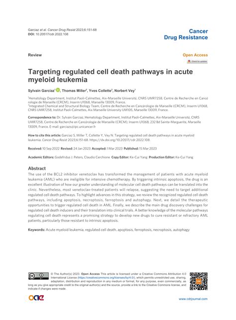 Pdf Targeting Regulated Cell Death Pathways In Acute Myeloid Leukemia