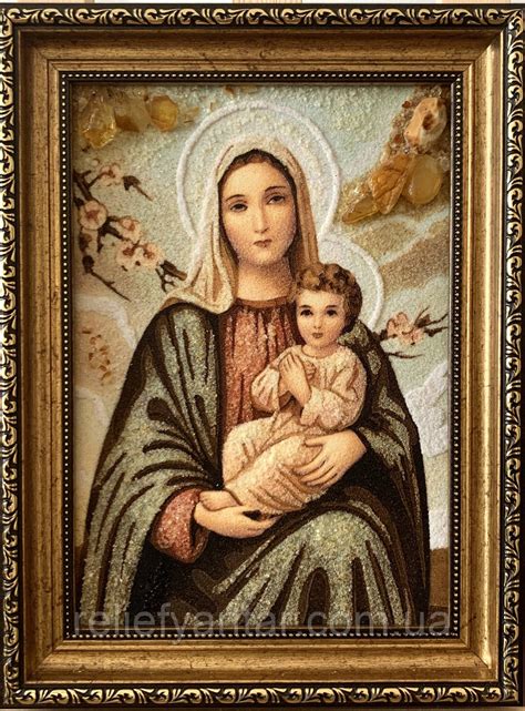 Икона Янтарная Дива Мария З Иисусом Картина ікона З Бурштина Діва Марія З Ісусом 20x30 См