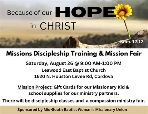 Missions Discipleship Training And Mission Fair Mid South Baptist