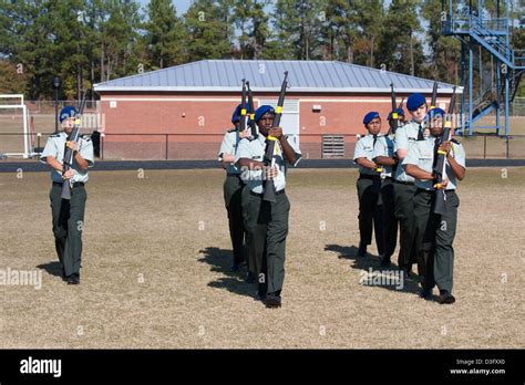 JROTC Male Drill Competition With Weapon Stock Photo Alamy