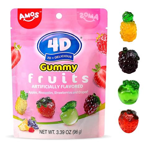Amos 4d Gummy Candy Fruit Snacks 3d Fruit Shaped Gummies