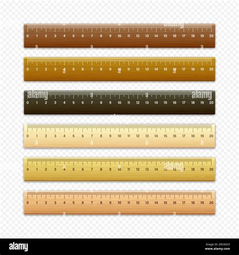 Realistic Various Wooden Rulers With Measurement Scale And Divisions Measure Marks Babe