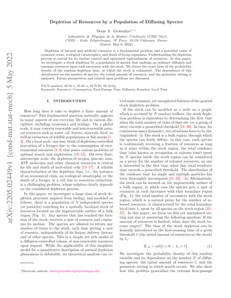 Pdf Depletion Of Resources By A Population Of Diffusing Species