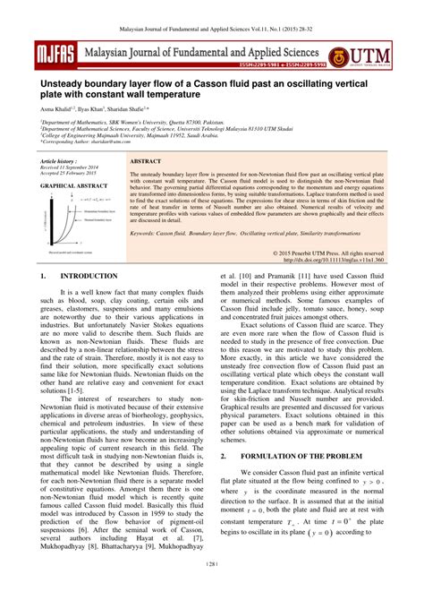 Pdf Unsteady Boundary Layer Flow Of A Casson Fluid Past An