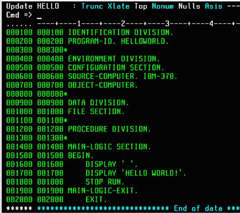 cobol hello world program tutorialbrain