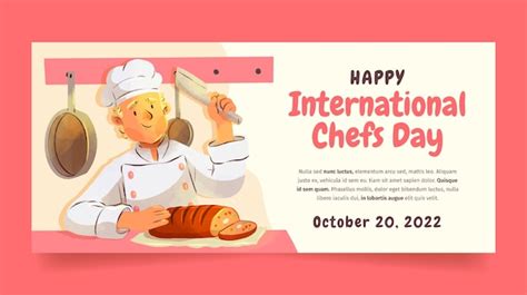 국제 요리사의 날 수채화 가로 배너 템플릿 무료 벡터