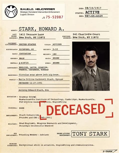 Shield File On Howard A Stark Marvel Shield Marvel Cinematic Universe Wiki Marvel Movies