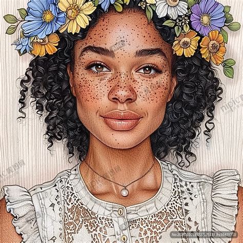 Ai创作图雀斑美人图片 黑人女孩插画 雀斑美人详情 雀斑维纳斯 带雀斑的 手绘女人花风格装饰画 女性插画绘画时尚彩绘 化妆整容背景装饰画 现代美女绘画时尚彩绘 写实人物插画 创意民族女孩 植物
