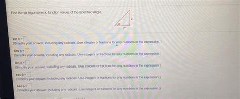 Solved Find The Six Trigonometric Function Values Of The