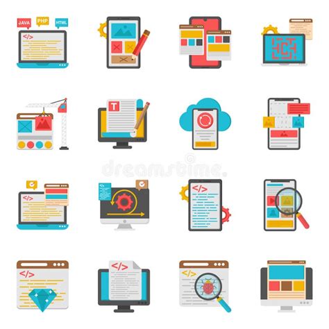 Set Of Web And Development Flat Icons Stock Vector Illustration Of