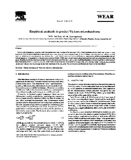 Pdf Empirical Methods To Predict Vickers Microhardness Mandyam Sridhar