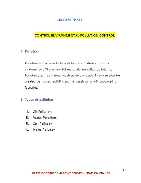 Lecture 3 Control Of Environmental Pollution Studocu