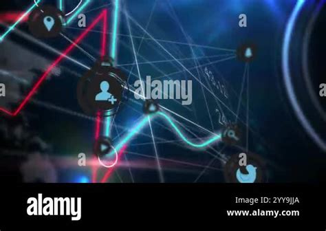 Animating Social Media Icons And Data Charts Over Financial Graphs And Network Connections