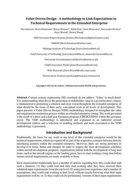 Pdf Value Driven Design A Methodology To Link Expectations To Technical Requirements In The