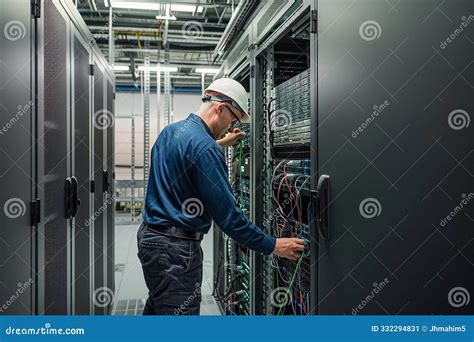 Technician Working On Server Racks In A Data Center Stock Illustration Illustration Of Storage