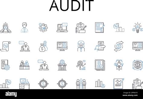 Audit Line Icons Collection Checkup Verification Inspection Scrutiny Examination Review