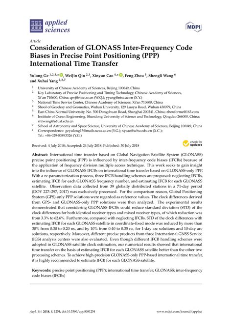 Pdf Consideration Of Glonass Inter Frequency Code Biases In Precise Point Positioning Ppp