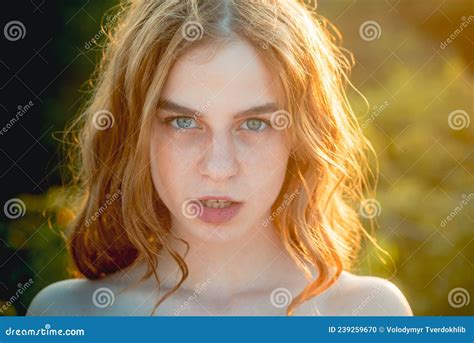 Beautiful Girl Face Closeup Outside Portrait Of Young Woman Summer