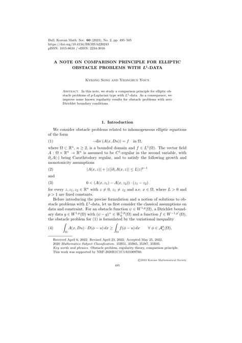 Pdf A Note On Comparison Principle For Elliptic Obstacle Problems With L 1 Data