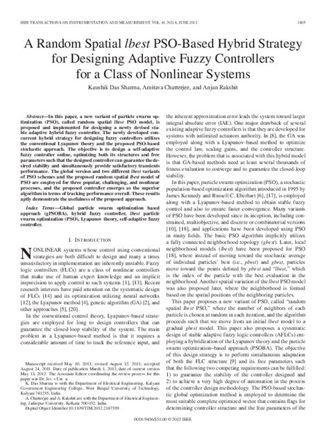Pdf A Random Spatial Lbest Pso Based Hybrid Strategy For Designing Adaptive Fuzzy Controllers