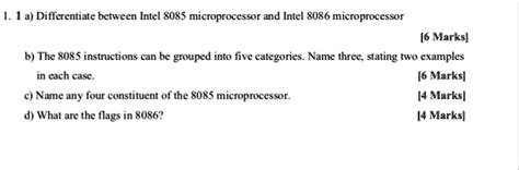 Solved 11 Differentiate Between Intel 8085 Microprocessor And Intel