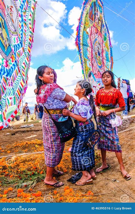Mayan Girls And Giant Kites All Saints Day Guatemala Editorial Photo