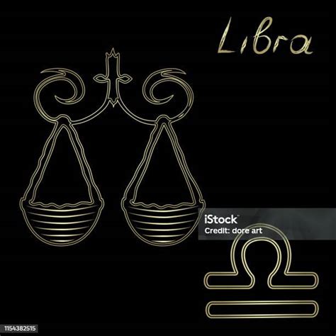 천칭 자리 조디악 기호 벡터 일러스트 레이 션에 검정색 배경입니다 고립 된 별자리 기호의 황금 그림입니다 점성 학적 디자인 요소