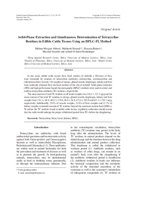 Pdf Solid Phase Extraction And Simultaneous Determination Of Tetracycline Residues In Edible