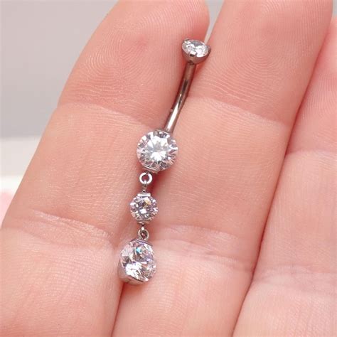 Implant Titanium Cz Drop Belly Ring Hypoallergenic Body Piercing 14g