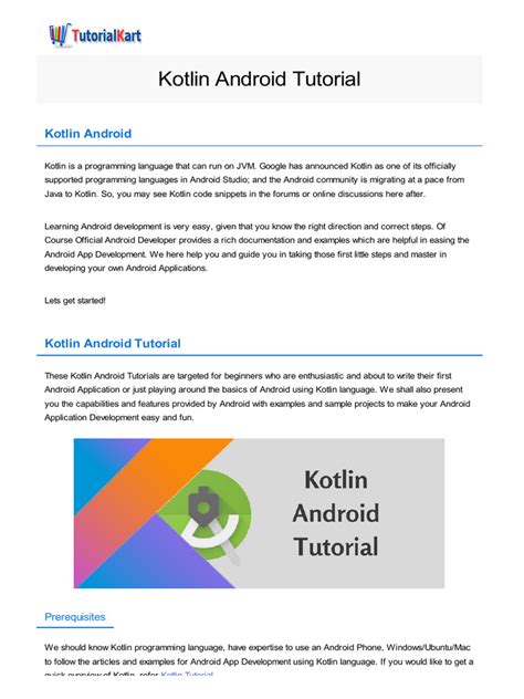 Kotlin Android Tutorial Pdf Android Operating System Java