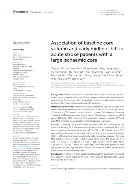 Pdf Association Of Baseline Core Volume And Early Midline Shift In