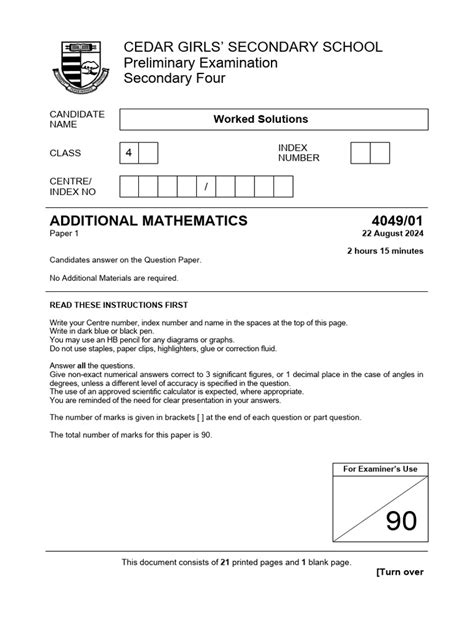 2024 Cgss Prelim 4049 P1 Worked Solutions Pdf Numbers Mathematics