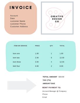 Invoice PDF Invoice Template PDF By ColorWorks TPT