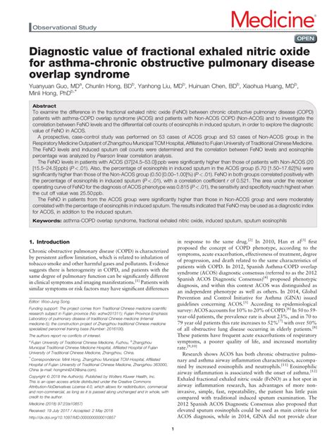 Pdf Diagnostic Value Of Fractional Exhaled Nitric Oxide For Asthma Chronic Obstructive