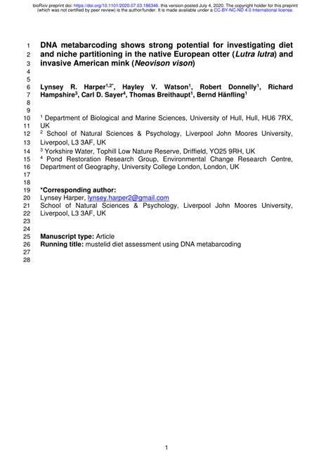 Pdf Dna Metabarcoding Shows Strong Potential For Investigating Diet And Niche Partitioning In