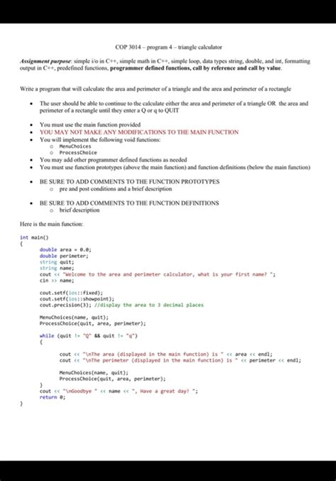 solved cop 3014 program 4 triangle calculator assignment