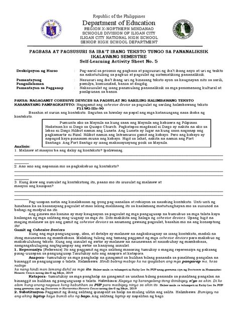 Self Learning Activity Sheet No 5 Pdf