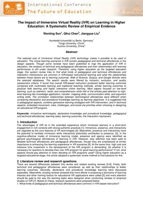 Pdf The Impact Of Immersive Virtual Reality Ivr On Learning In