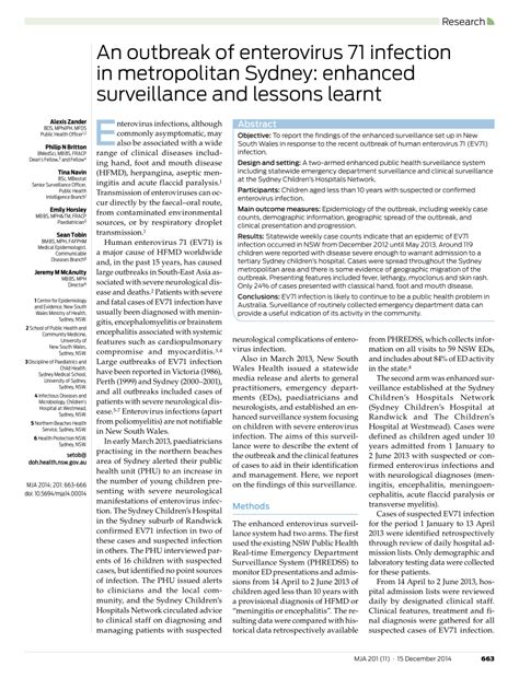 Pdf An Outbreak Of Enterovirus 71 Infection In Metropolitan Sydney Enhanced Surveillance And