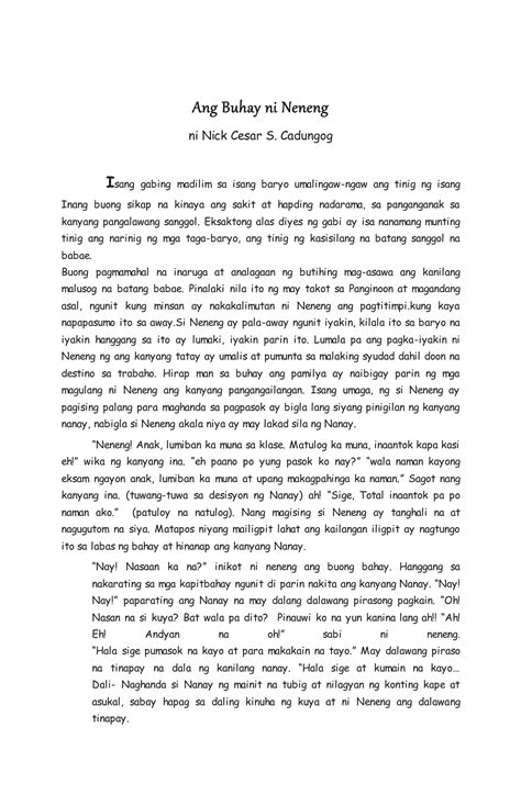 Ang Buhay Ni Neneng Nick Cesar S Cadungog Docx