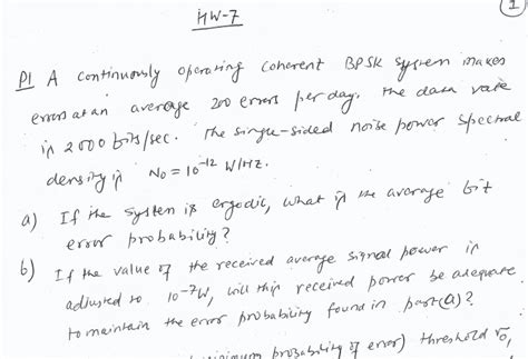 Solved 1 Hw Z Bpsk System En Makes Ersess At An Pi A