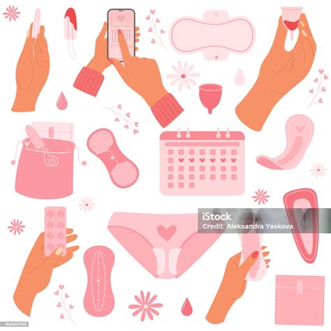 여성 생리 주기의 세트입니다 월경 테마 마침표 다양한 월경 제품 폐기물 제로 생리대에 대한 스톡 벡터 아트 및 기타 이미지 생리대 0명 Round One Istock