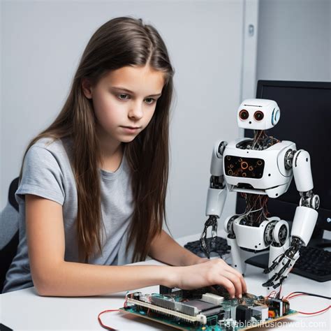 Young Brunette Creating Computer Robot Stable Diffusion Online