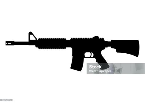 미국 M16 군용 소총 아이콘 자기 방어 자동 무기 개념 간단한 검은 색 벡터 일러스트 흰색에 고립 총을 촬영합니다 M16
