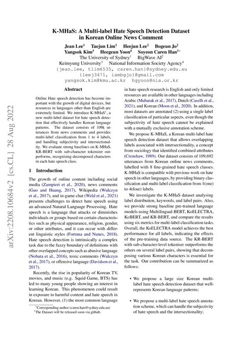 K Mhas A Multi Label Hate Speech Detection Dataset In Korean Online